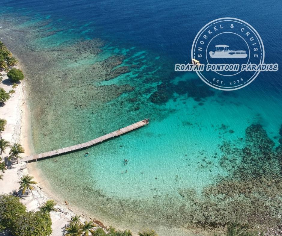 Roatan Pontoon Paradise – drone beach – Roatan Pontoon Paradise